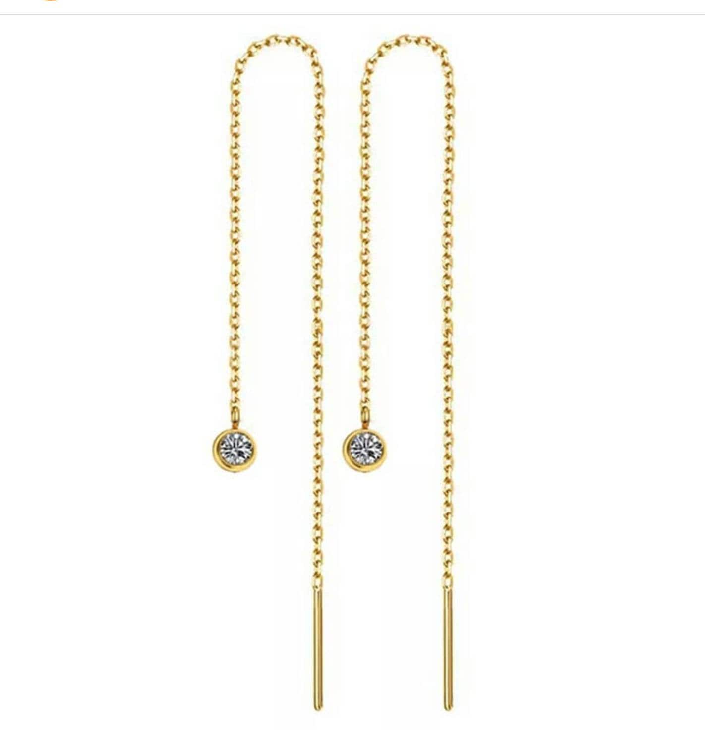 Diamond Threader Earrings 14k Gold / Delicate Gold Drop Chain Earrings ...