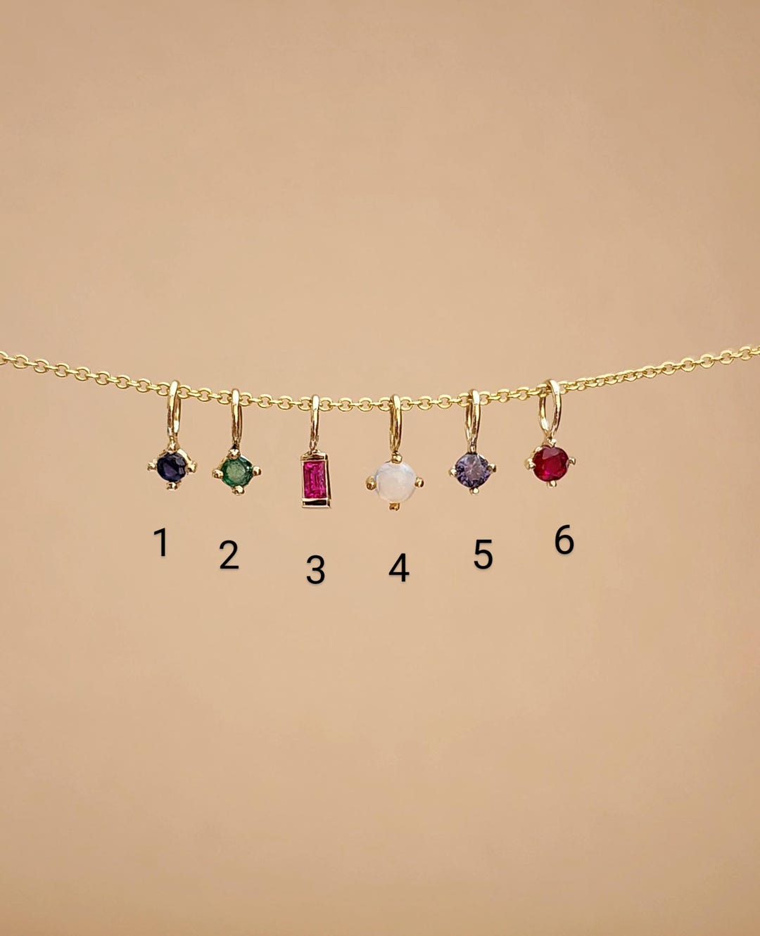 Small Gem Stone Charm Pendant 14k Yellow Gold / Natural Birthstone ...