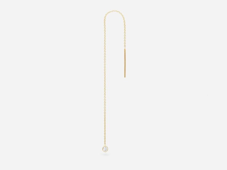 Diamond Threader Earrings 14k Gold / Delicate Gold Drop Chain Earrings ...
