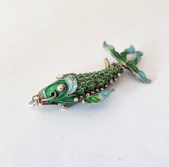 Antique Articulated Koi Fish Pendant Enamel Silver / … - Gem