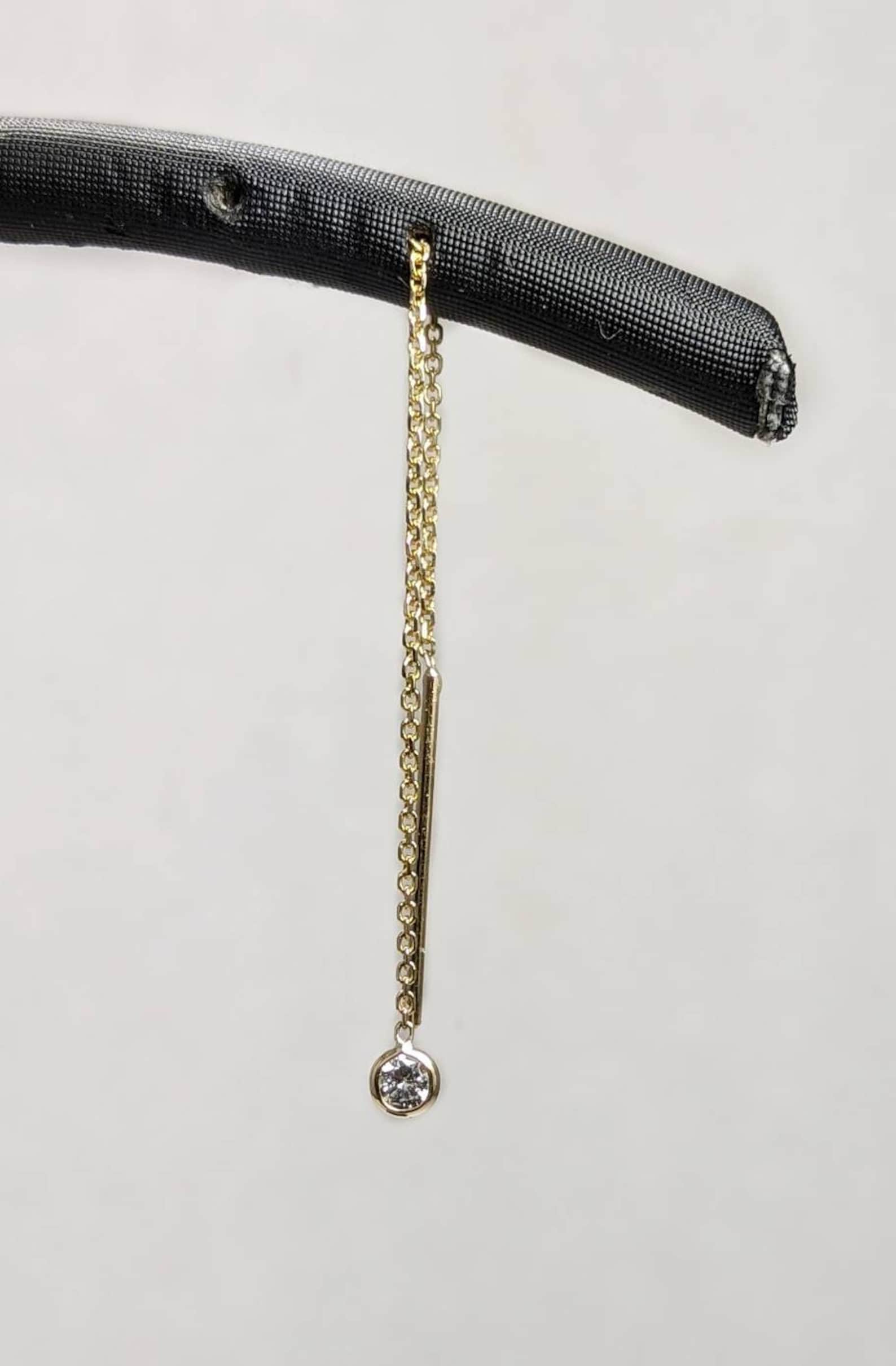 Diamond Threader Earrings 14k Gold / Delicate Gold Drop Chain Earrings ...