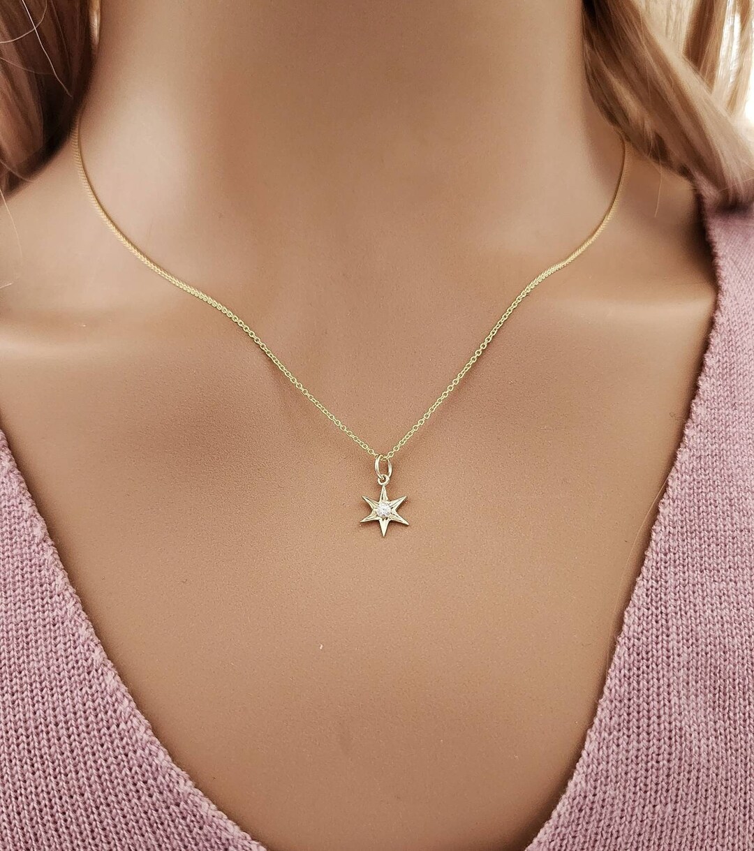 Star Diamond Charm Pendant 14k Yellow Gold / for Necklace Bracelet ...