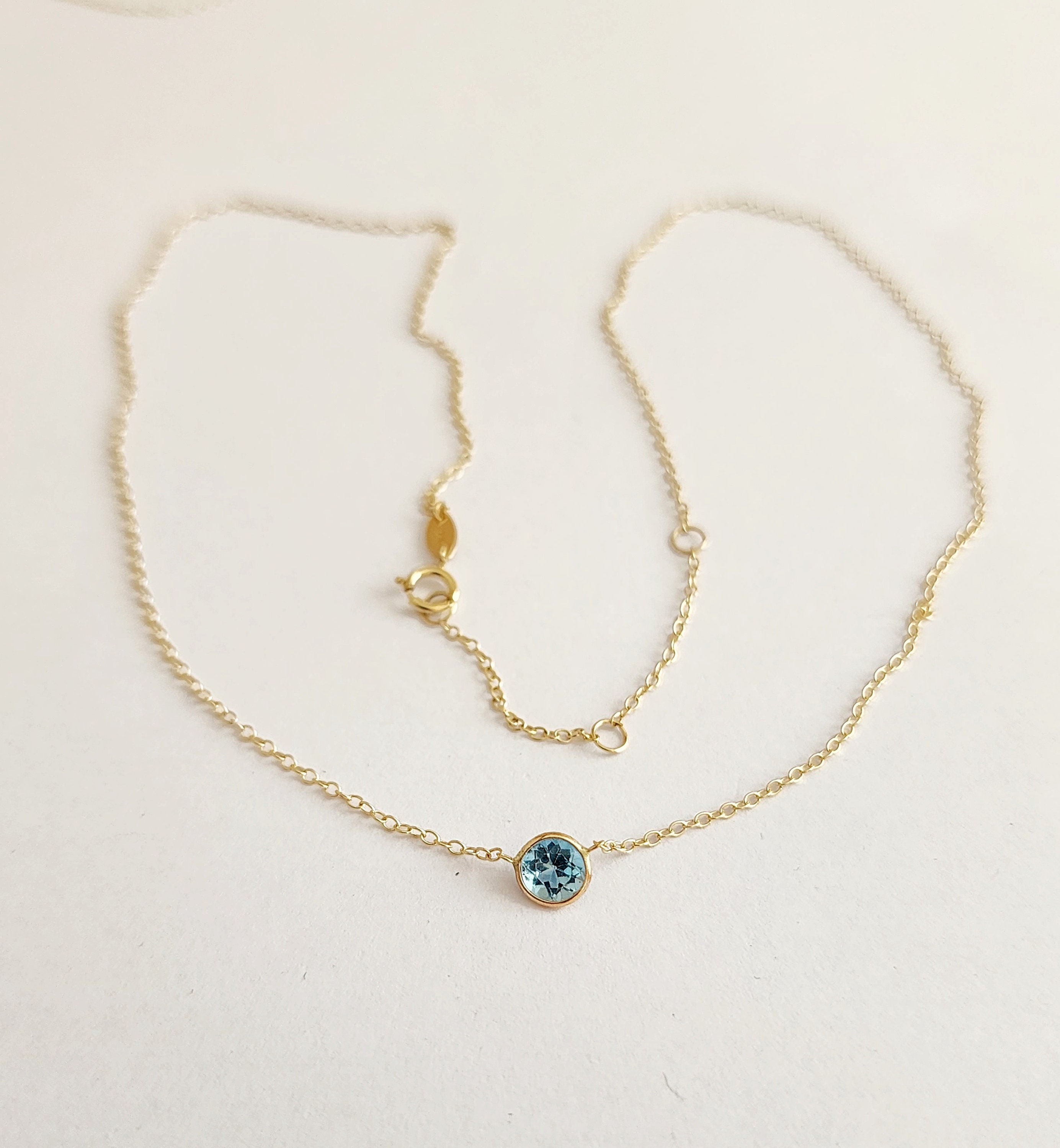 Natural Blue Topaz Necklace 14k Yellow Gold/ 5mm. Blue Topaz / Floating ...