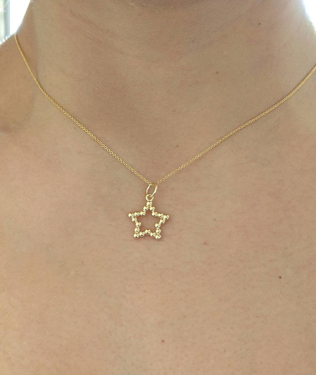 Beaded Open Star Pendant 14k Yellow Gold / Double Sided / Layering ...