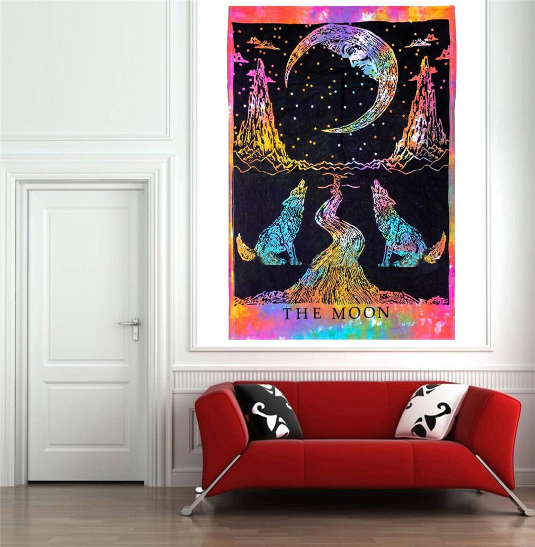 Crying Wolf of the Moon Poster Wall Hanging Hippie Cotton Poster Home ...
