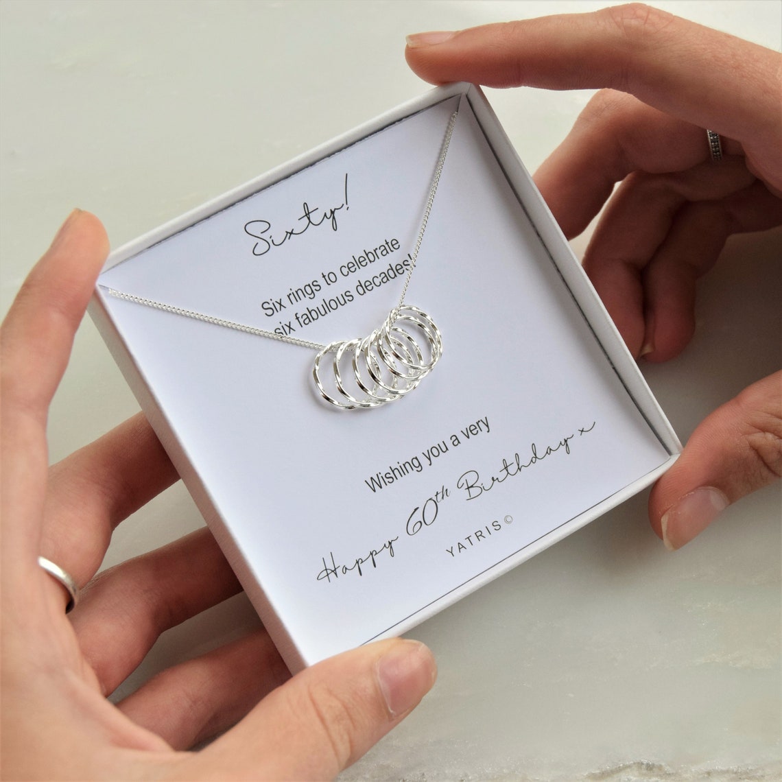 60th Birthday Sterling Silver Necklace - Six Ring Gift - Etsy UK
