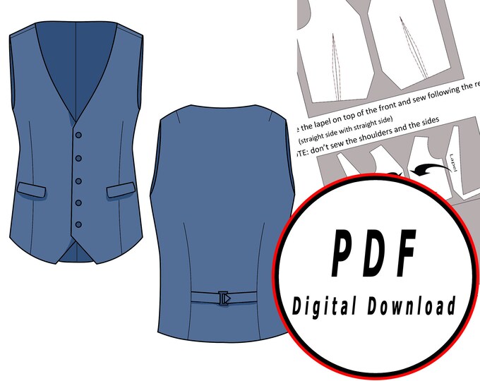 DIY Vest Template Pattern Blueprint Pdf Vector Printable - Etsy