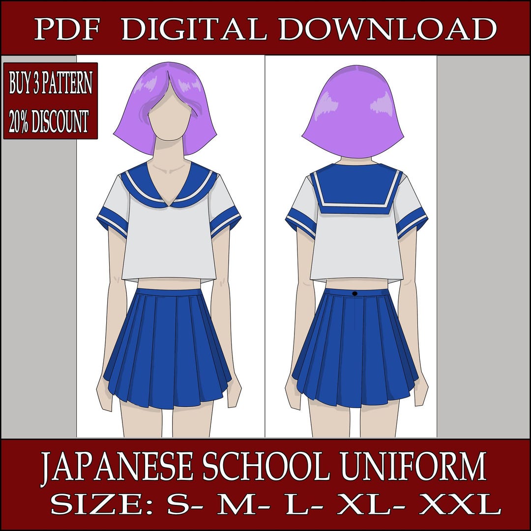 Japanese School Uniform Sewing Pattern – Cosplay Costume Template (PDF ...