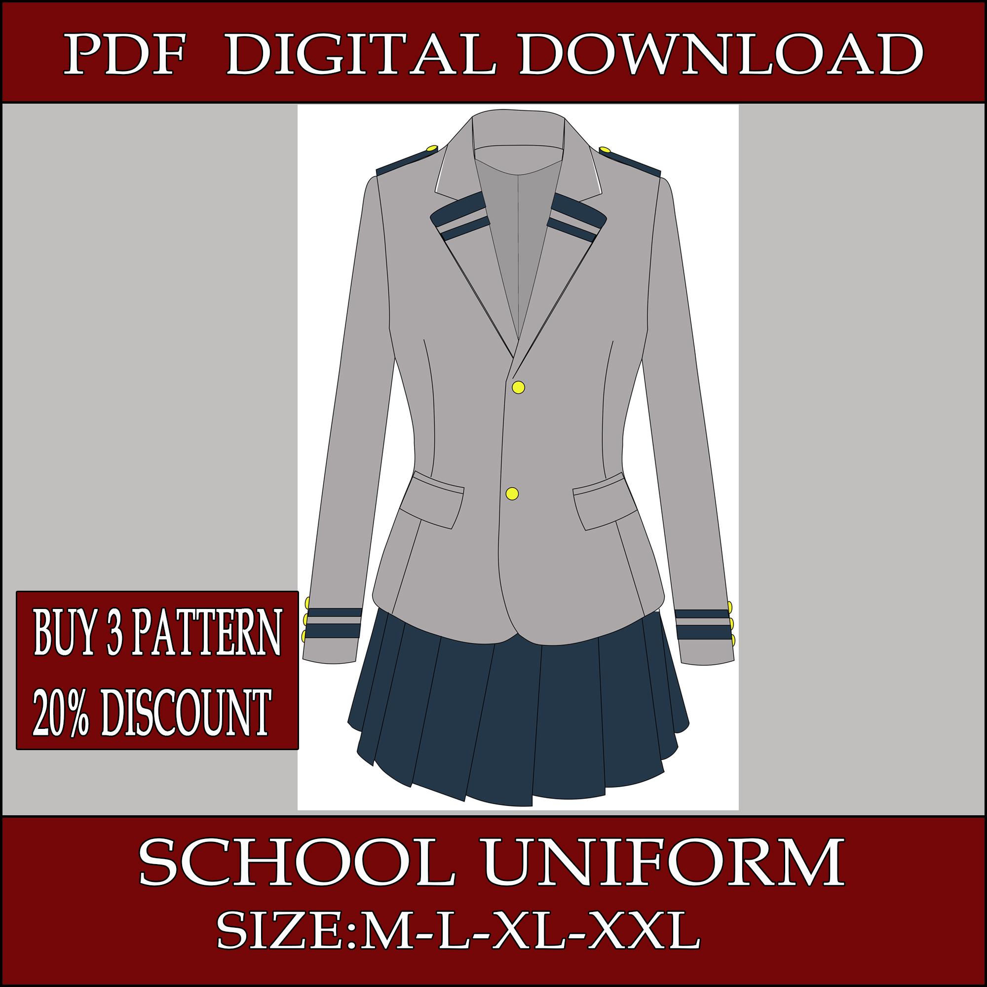 DIY School Uniform 4 Size's Pattern Blueprint Pdf Vector Printable ...