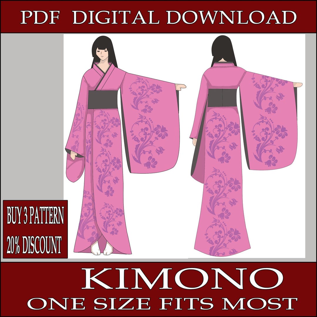 DIY Kimono Dress Fantasy Japanese- Template Pattern Blueprint Pdf ...