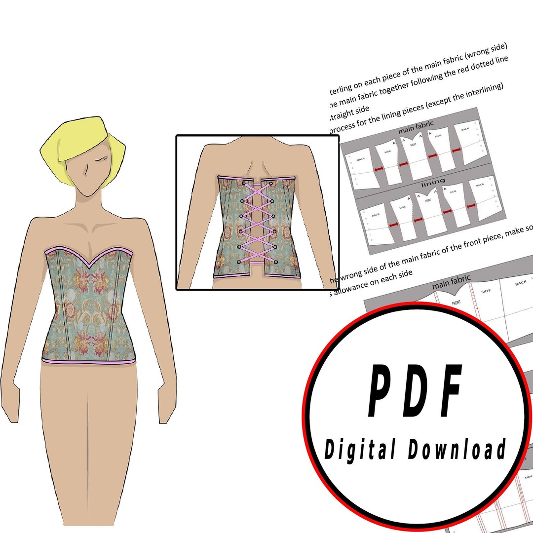 DIY Rods Corset Costume- Template Pattern Blueprint Pdf Vector ...
