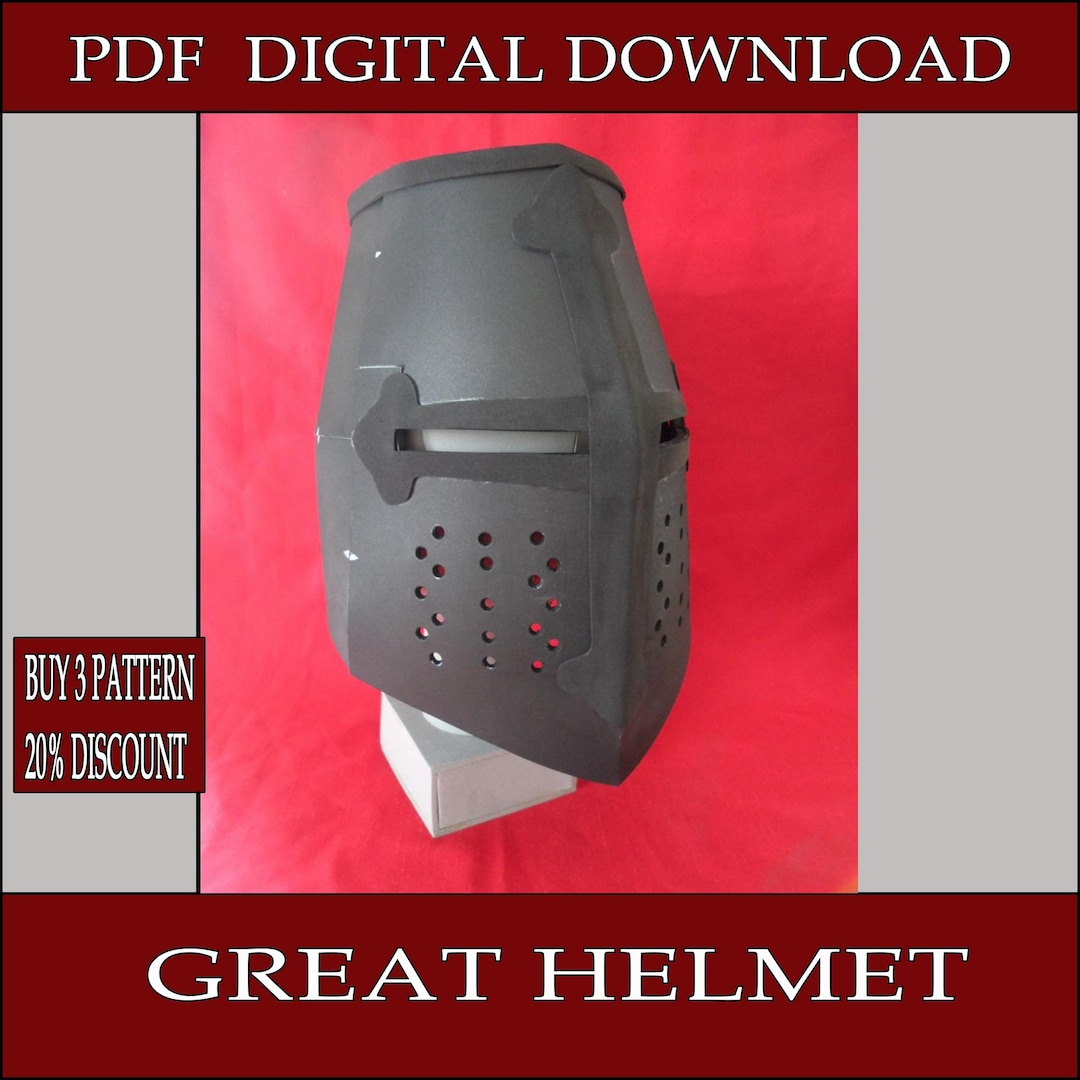 DIY Great Helmet Eva Foam Crusader Medieval Template Pattern Blueprint ...