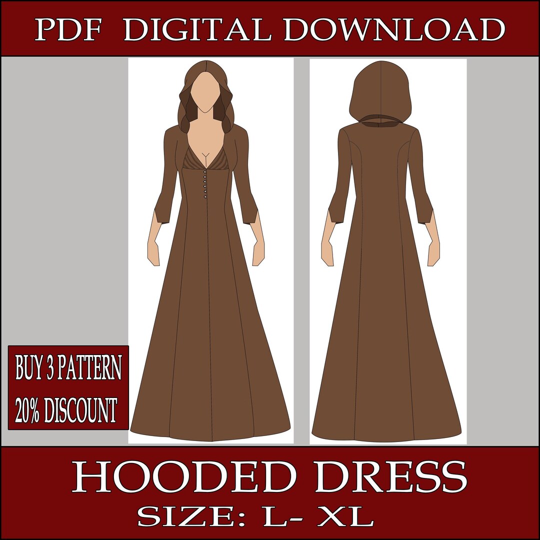 DIY Hooded Dress Fantasy Medieval Elf Vampire Template Pattern ...