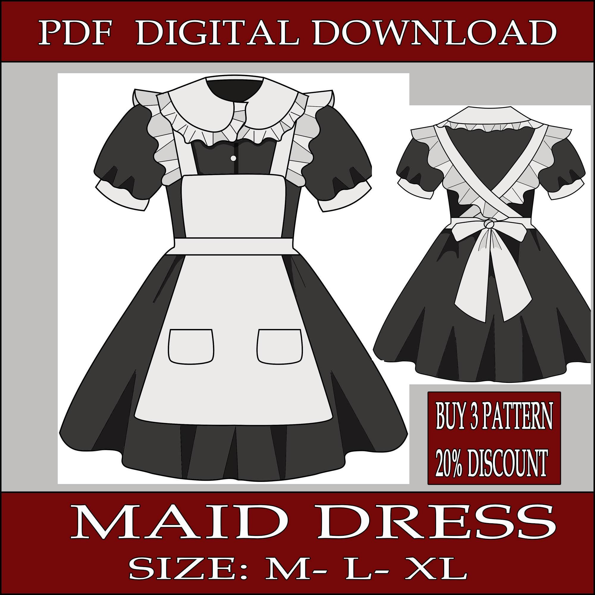 DIY Maid Basic Dress Fantasy Japanese- Template Pattern Blueprint Pdf ...