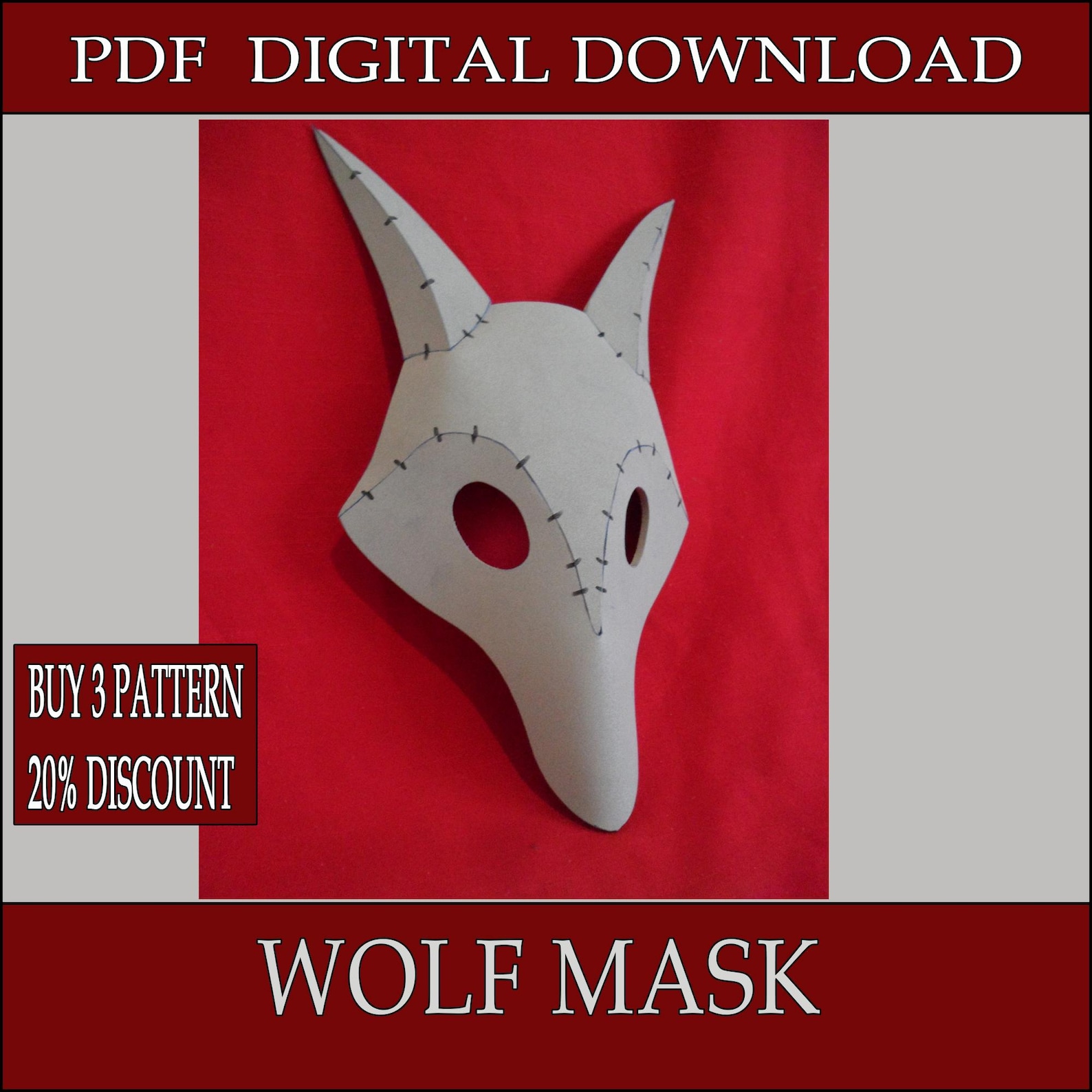 DIY Wolf Mask Eva Foam Helmet Pattern Blueprint Template Vector ...