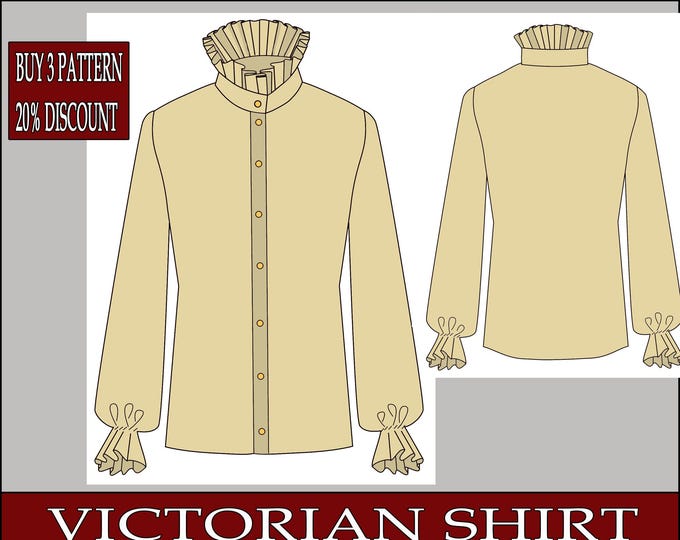 Victorian Shirt Sewing Pattern Instant PDF Download, Ruffle Collar ...