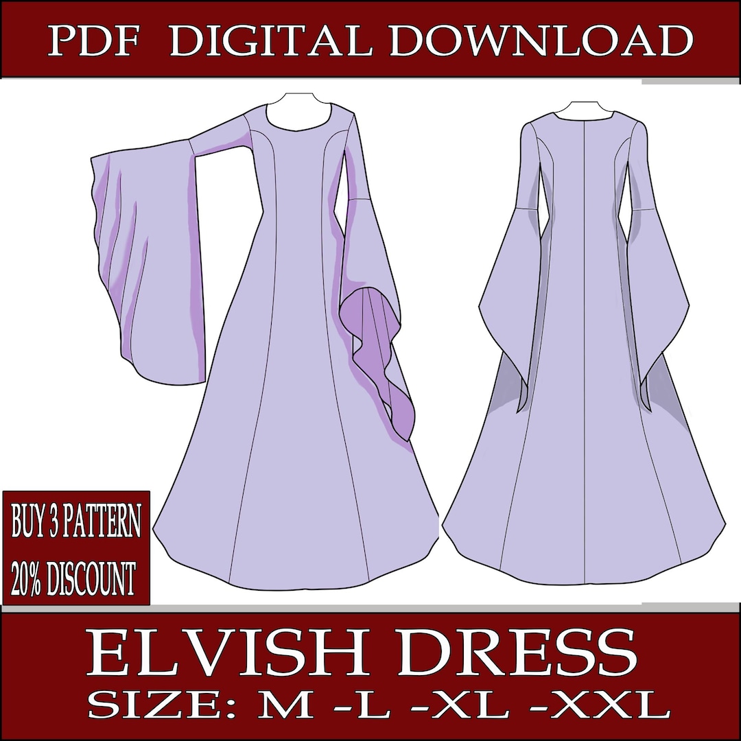 DIY Elvish Basic Dress Fantasy Medieval Elf- Template Pattern Blueprint ...
