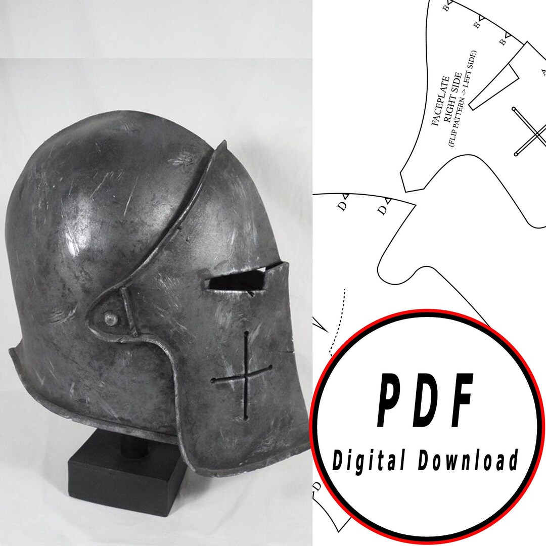 DIY Knight Barbute Eva Foam Helmet Warden- Template Pattern Blueprint ...