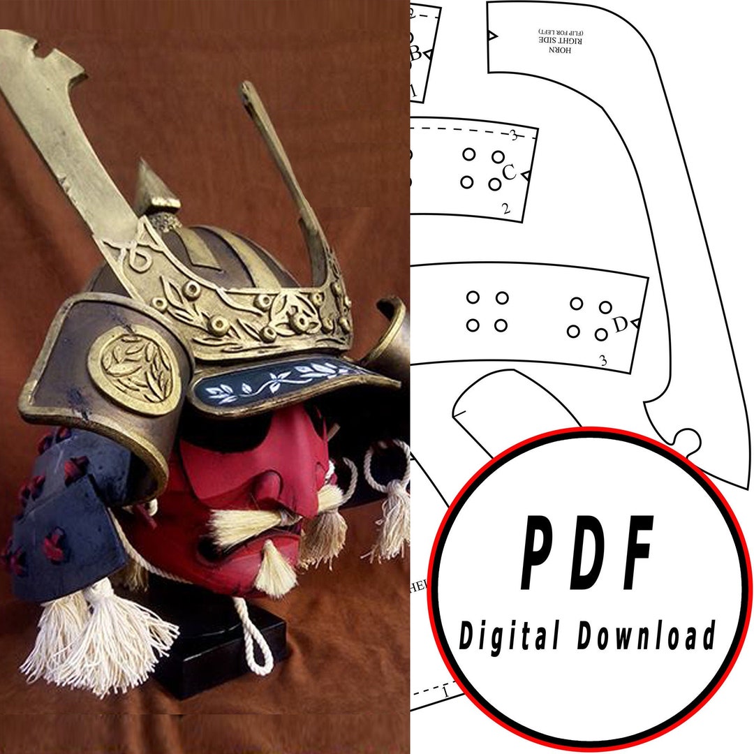 DIY Samurai Eva Foam Helmet Kabuto Template Pattern Blueprint Vector ...
