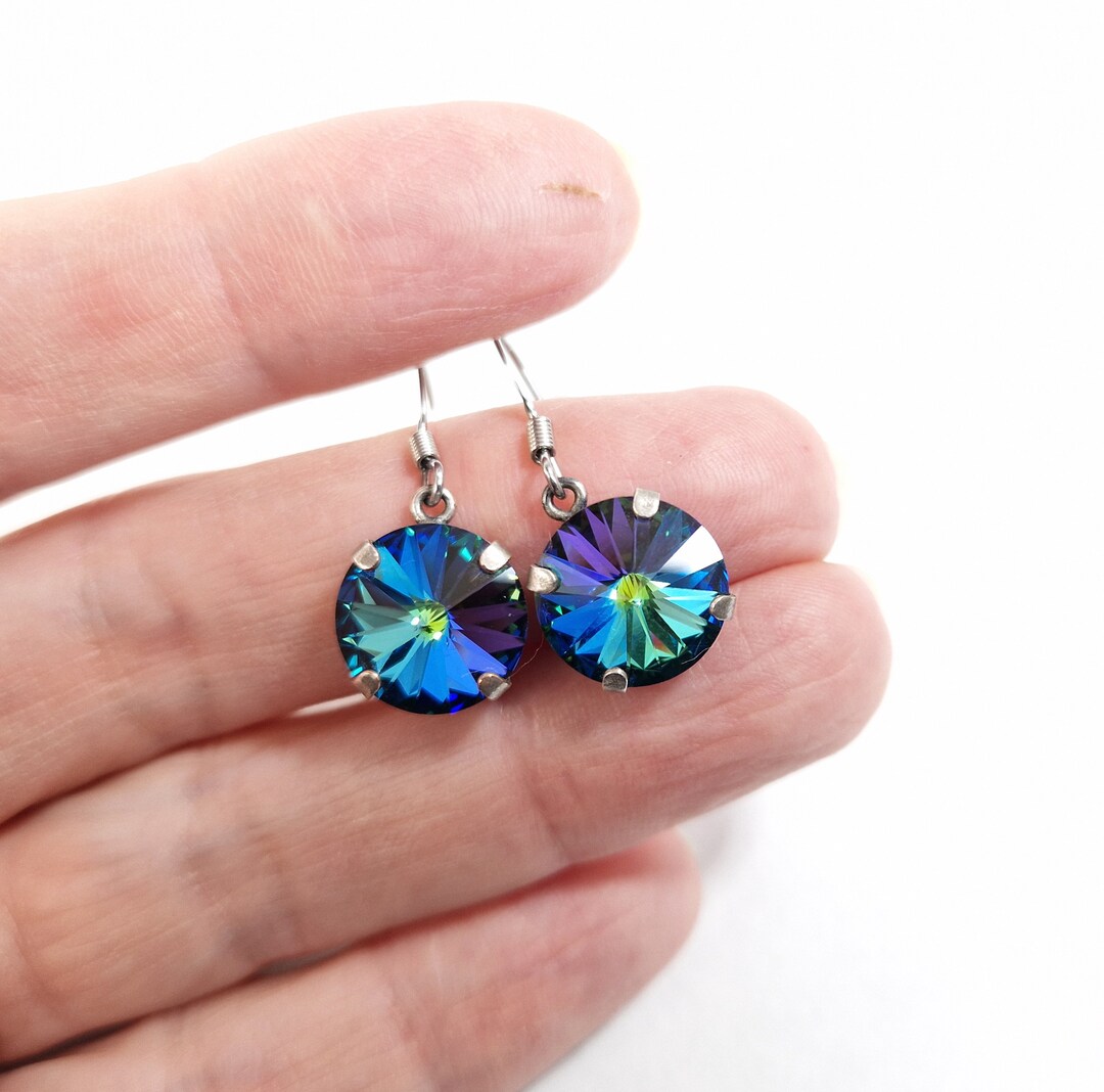 Dangling Earrings Swarovski Crystal Blue Green Sphinx Multicolor ...