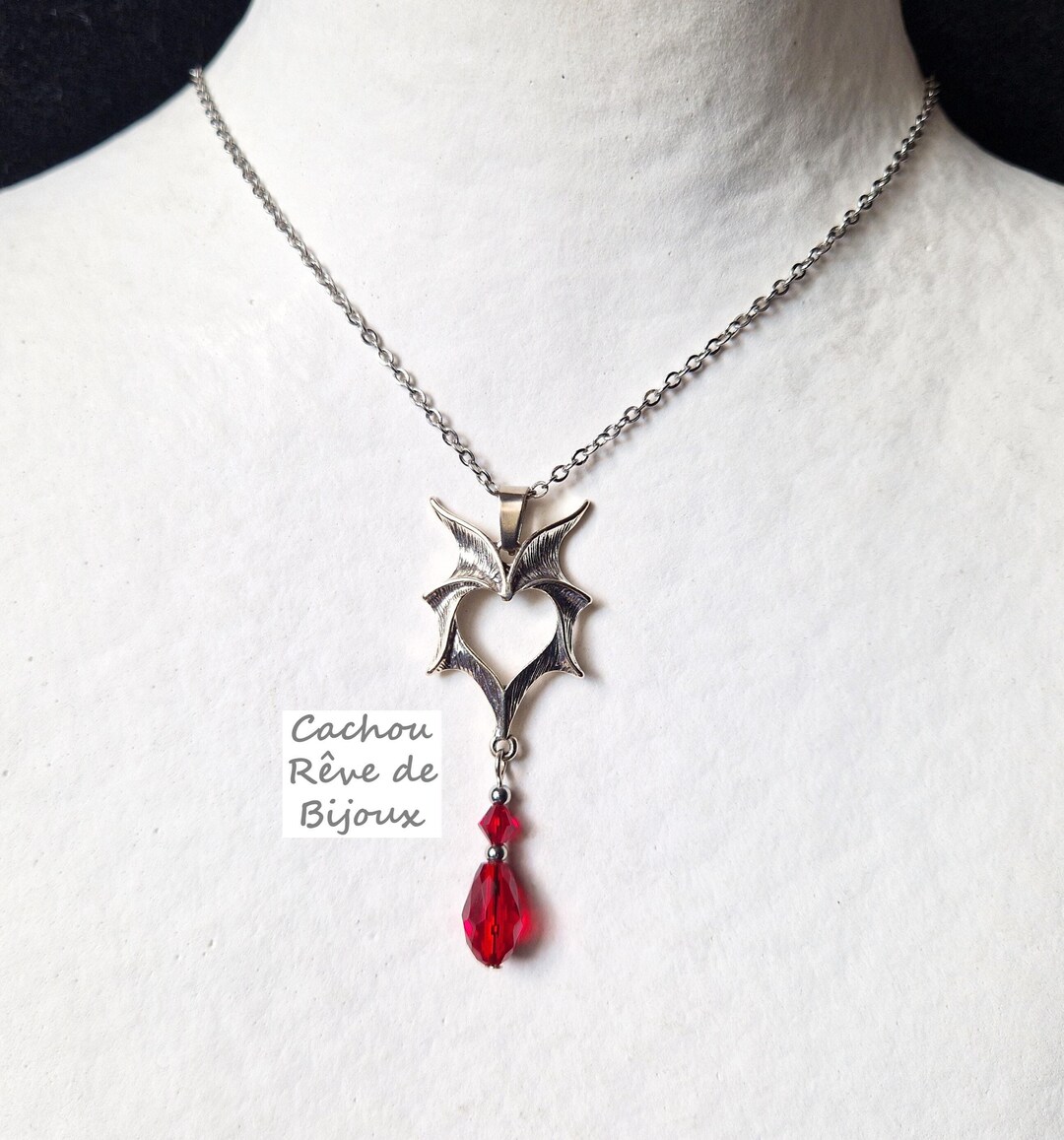 Vampire Necklace, Blood Drop, Red Crystal, Bat Wings, Heart - Etsy