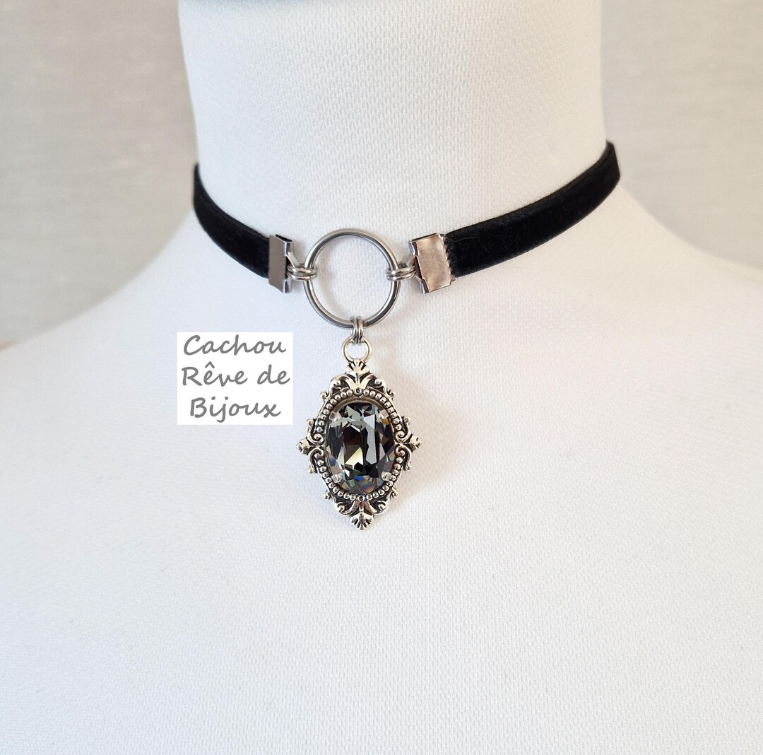 Black Velvet Choker Real Crystal Anthracite Black Diamond Choker ...