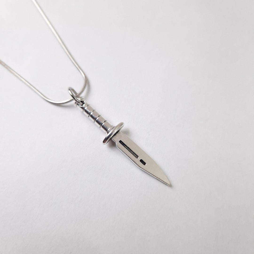 3D Double-sided Dagger Knife Pendant Necklace Snake Chain Antique ...