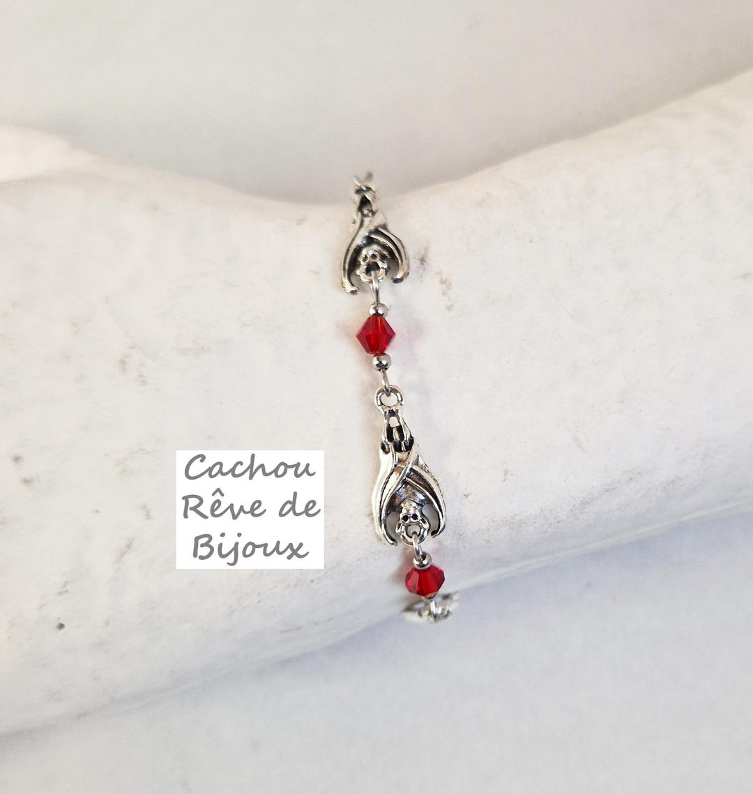 Vampire Bat Bracelet Blood Red Crystal Beads Gothic Goth Adjustable ...