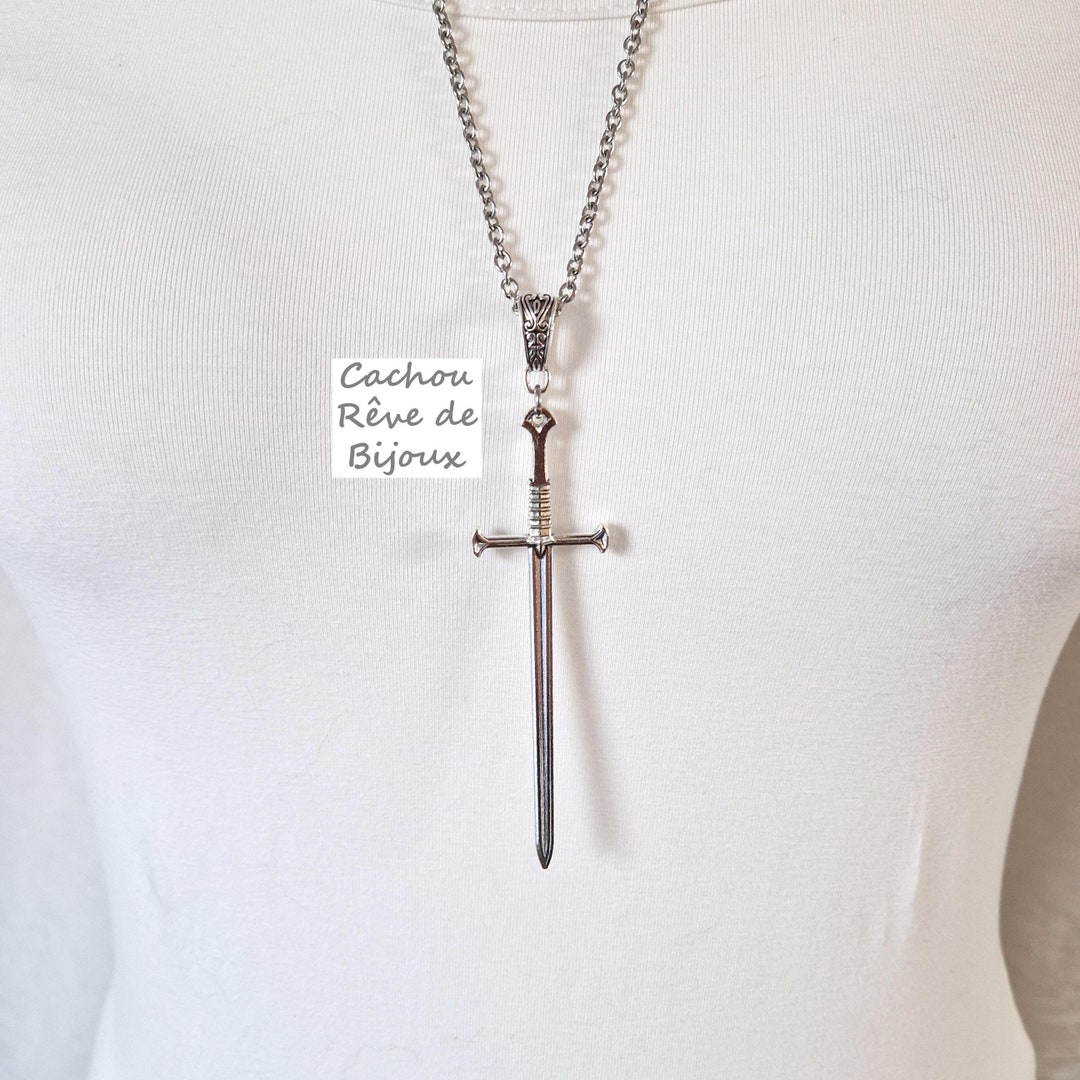 Collier Sautoir épée Antique Géante Recto Verso 3D Médiéval Chevalier ...