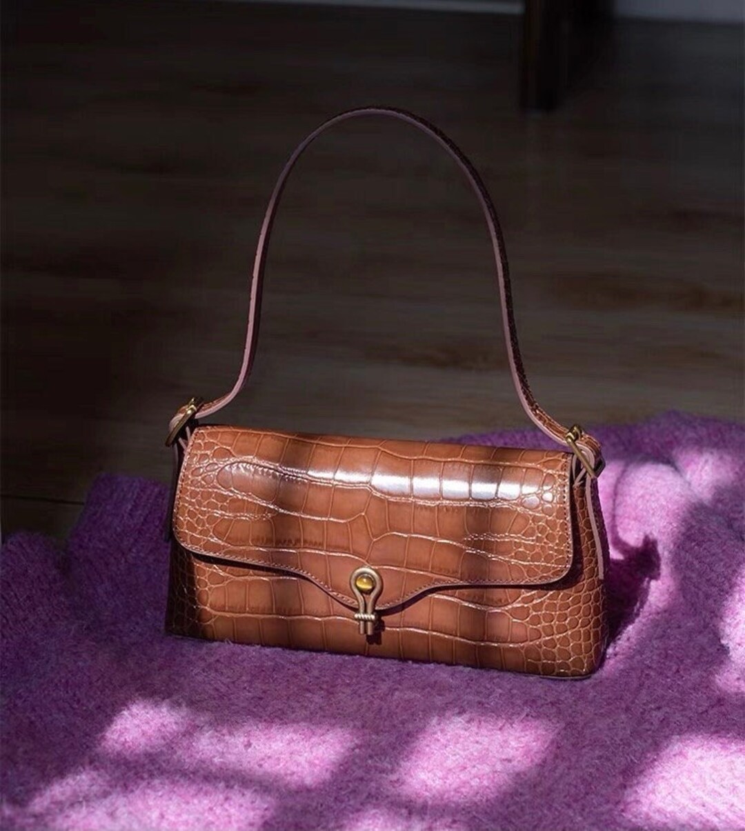 Women Crocodile Embossed Leather Vintage Crossbody Shoulder Top Handle ...