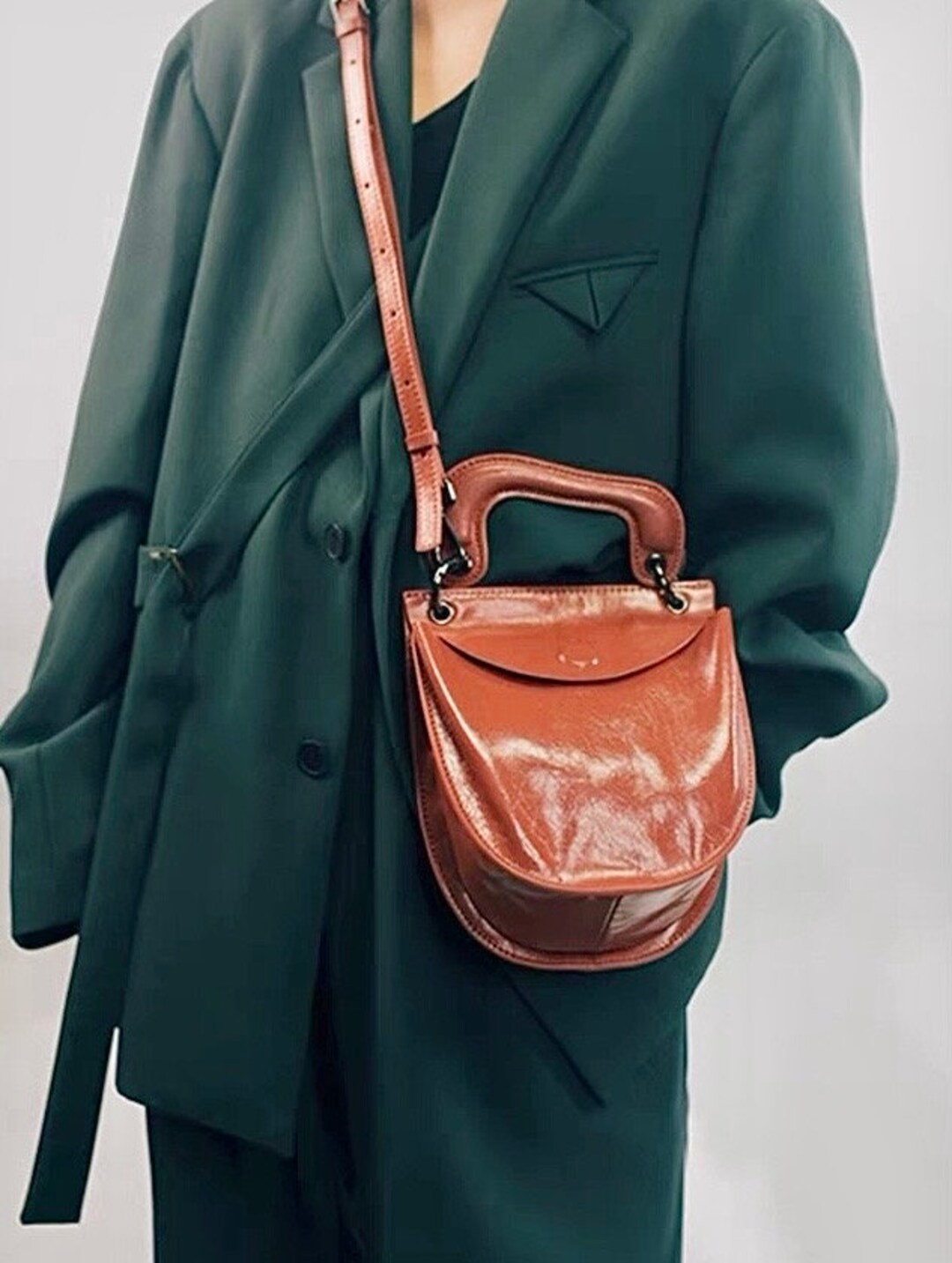 Soft Women Leather Vintage Crossbody Shoulder Top Handle Trapezoid Bag ...