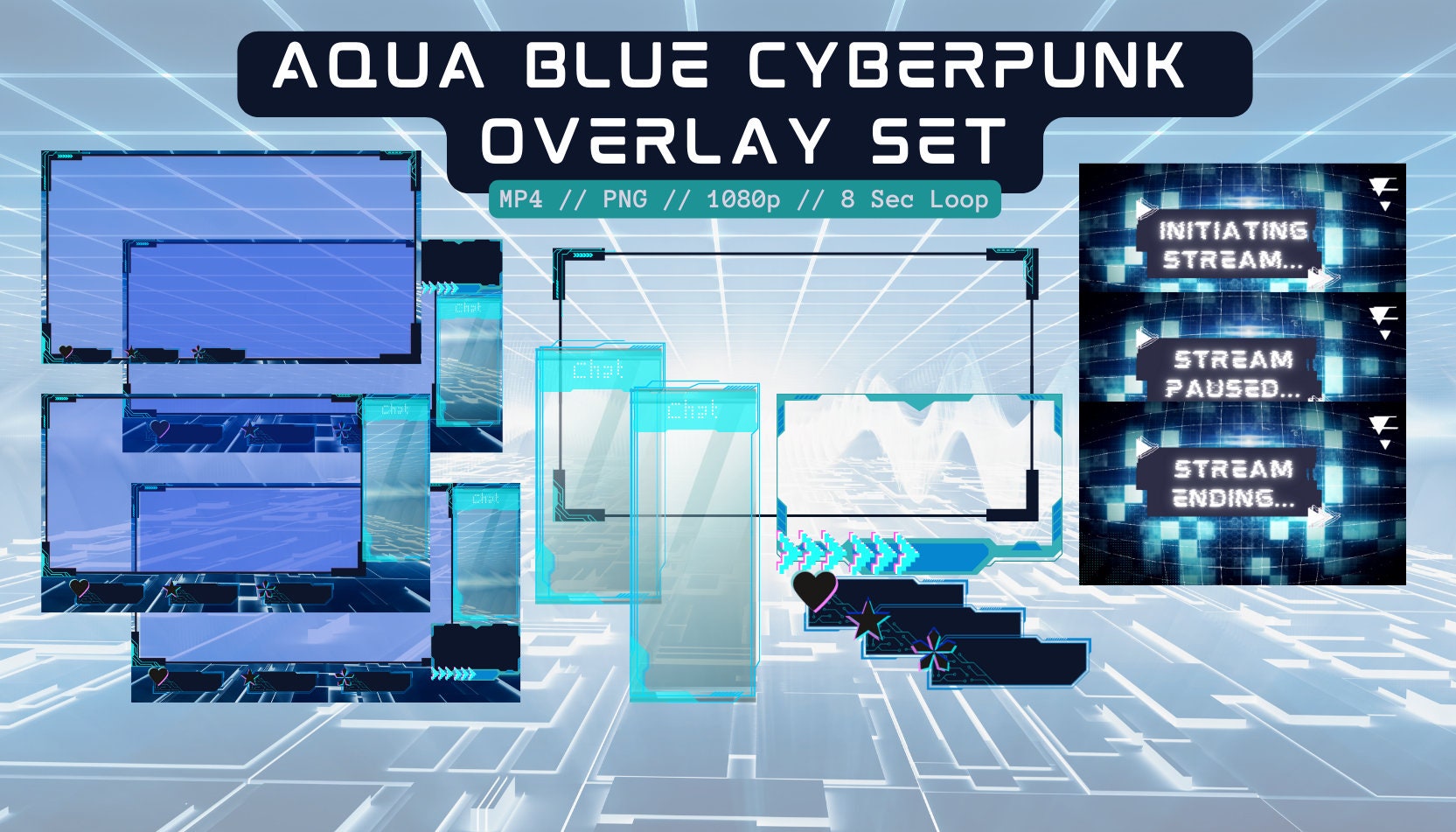 ANIMATED Aqua Blue Cyberpunk Stream Overlay for Twitch, Youtube ...