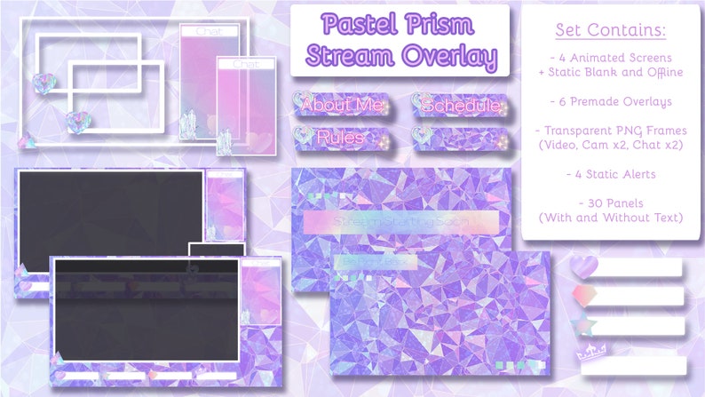 Pastel Prism Stream Overlay for Twitch, Youtube, Discord // Crystal Pattern Overlay Pack ...
