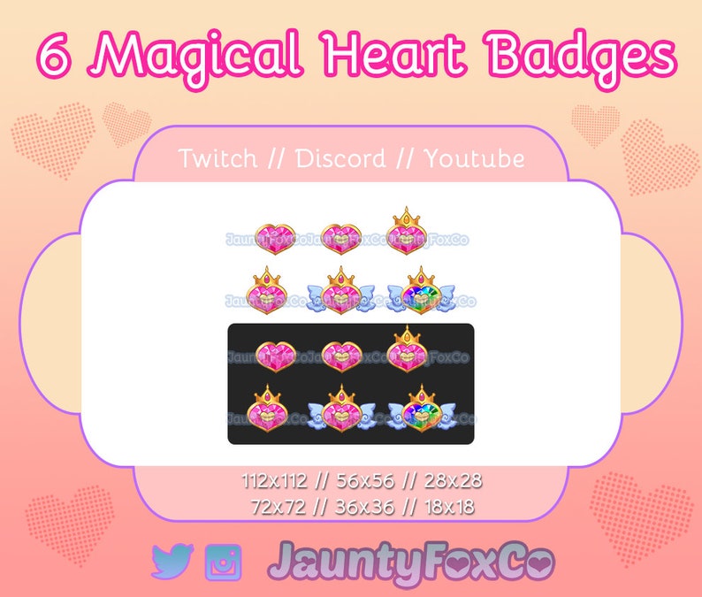 Cute Kawaii Pink Magical Hearts Badges // Magical Girl Crystal Heart ...