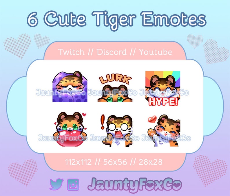 6 Cute Tiger Emotes for Twitch, Youtube, Discord // Kawaii Emotes ...