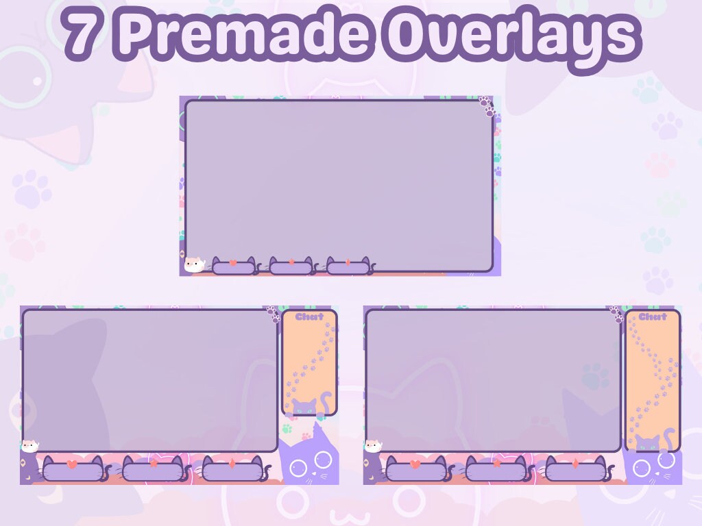 ANIMATED Kawaii Pastel Kitty Livestream Overlay Set // Pastel Aesthetic ...