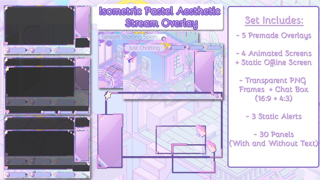 ANIMATED Isometric Pastel Aesthetic Stream Overlay for Twitch, Youtube ...