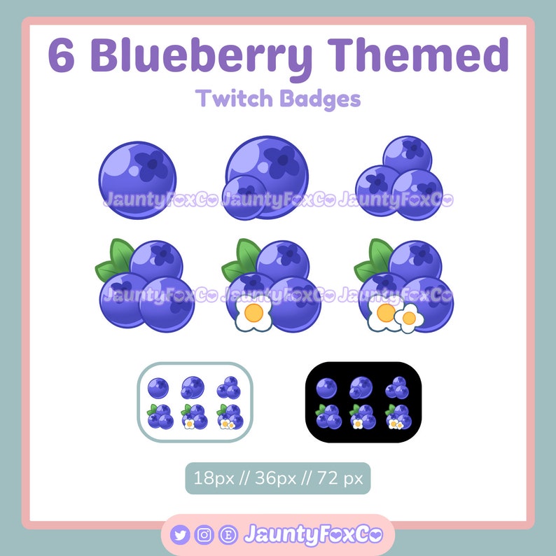 6 Blueberry Themed Twitch Badges // Fruit Stream Badges // Food Bit ...