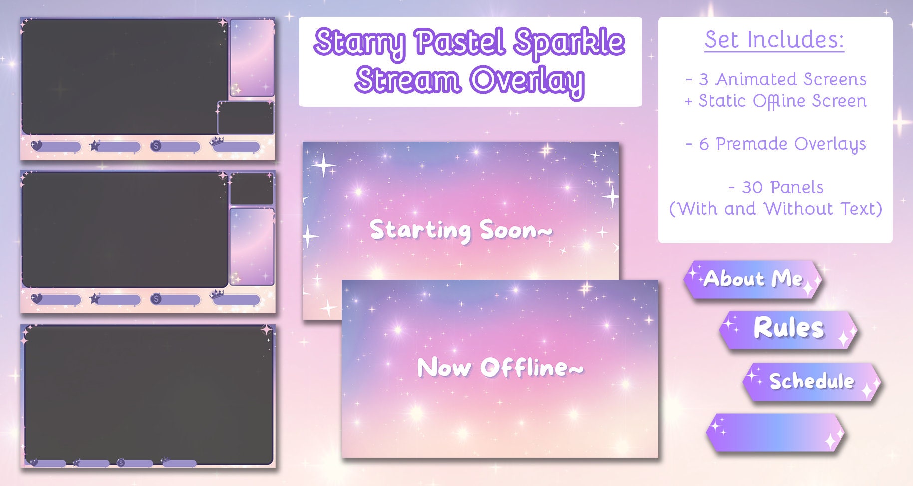 ANIMATED Starry Pastel Sparkle Stream Overlay for Twitch, Youtube ...