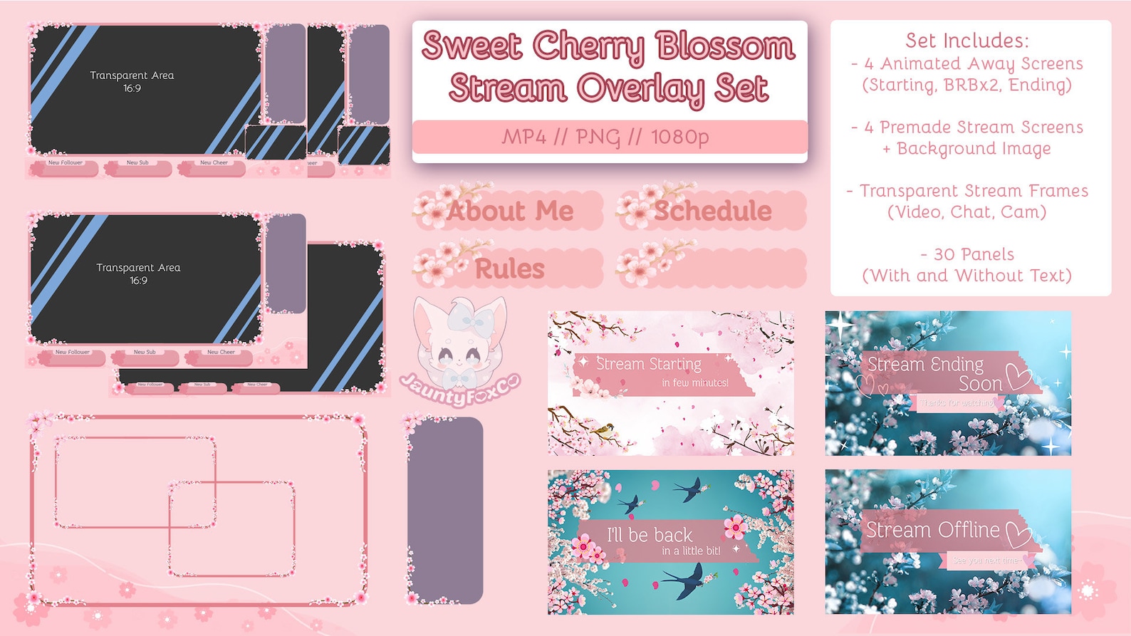 ANIMATED Sweet Sakura Blossom Overlay Set for Twitch, Youtube, Discord ...