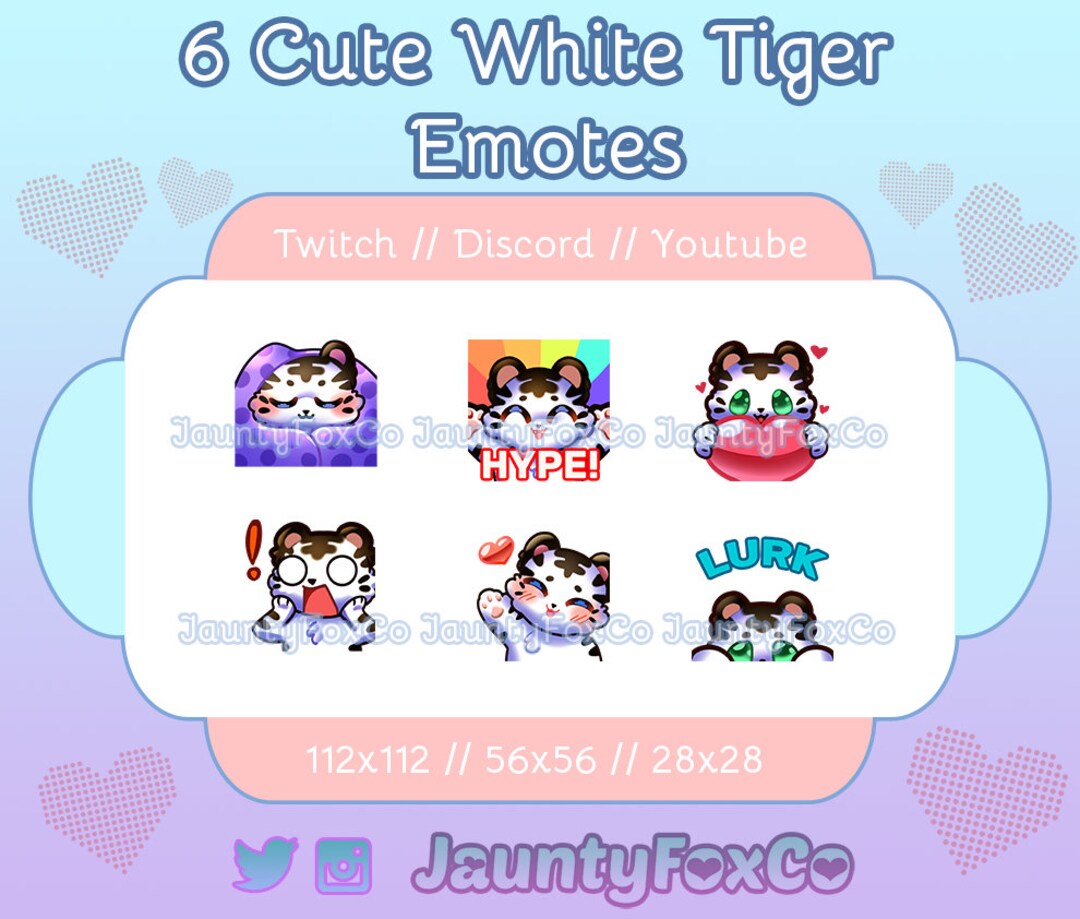 6 Cute White Tiger Emotes for Twitch, Youtube, Discord // Kawaii Emotes ...