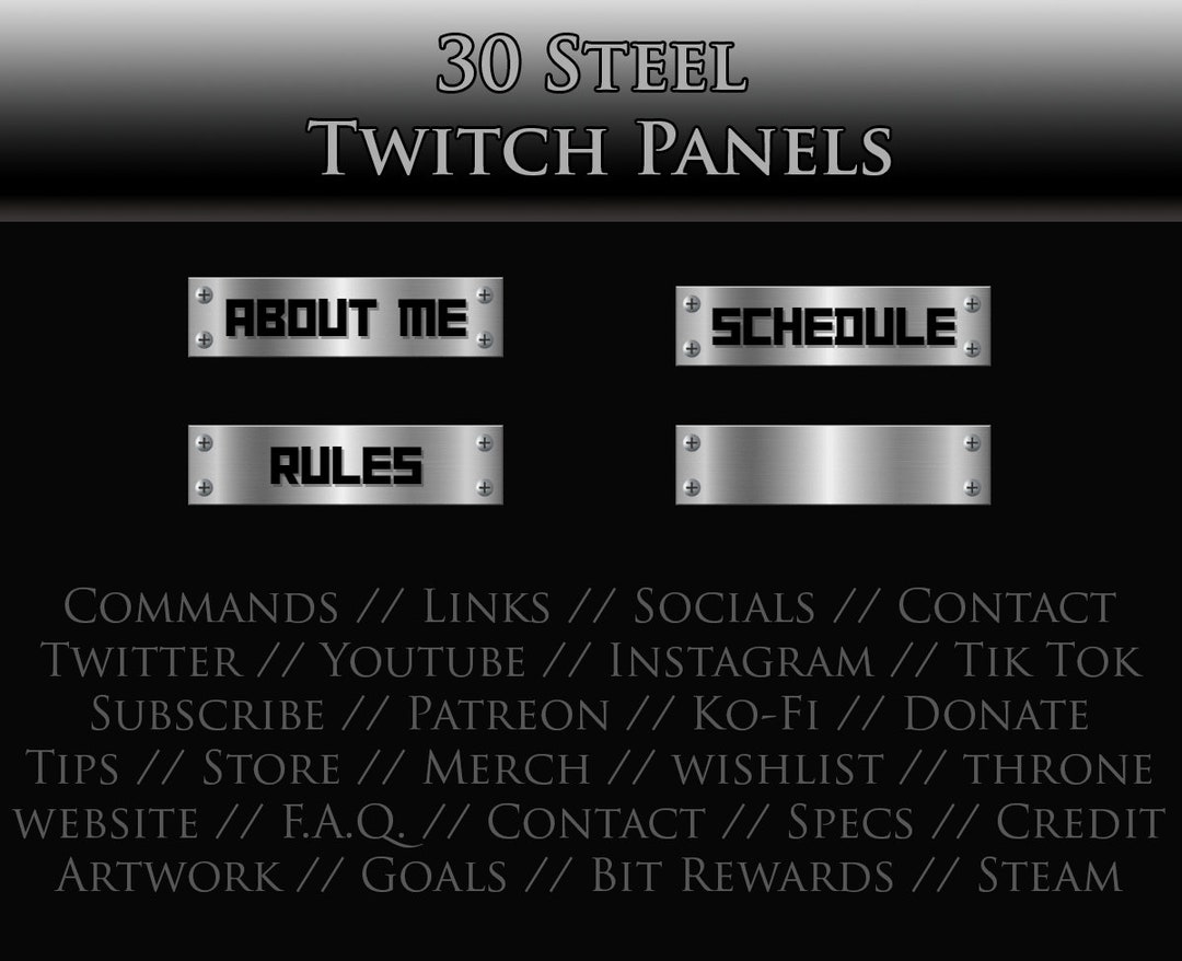 30 Steel Twitch Panels // Silver Metal Information Panels // Industrial ...