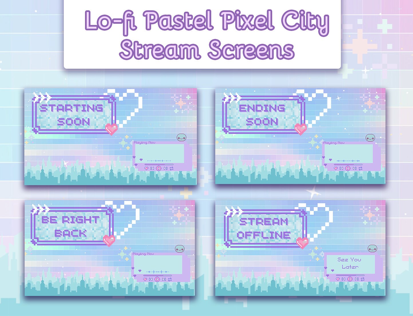 ANIMATED 4x Lo-fi Pixel City Stream Screens // Chill Twitch Screens ...