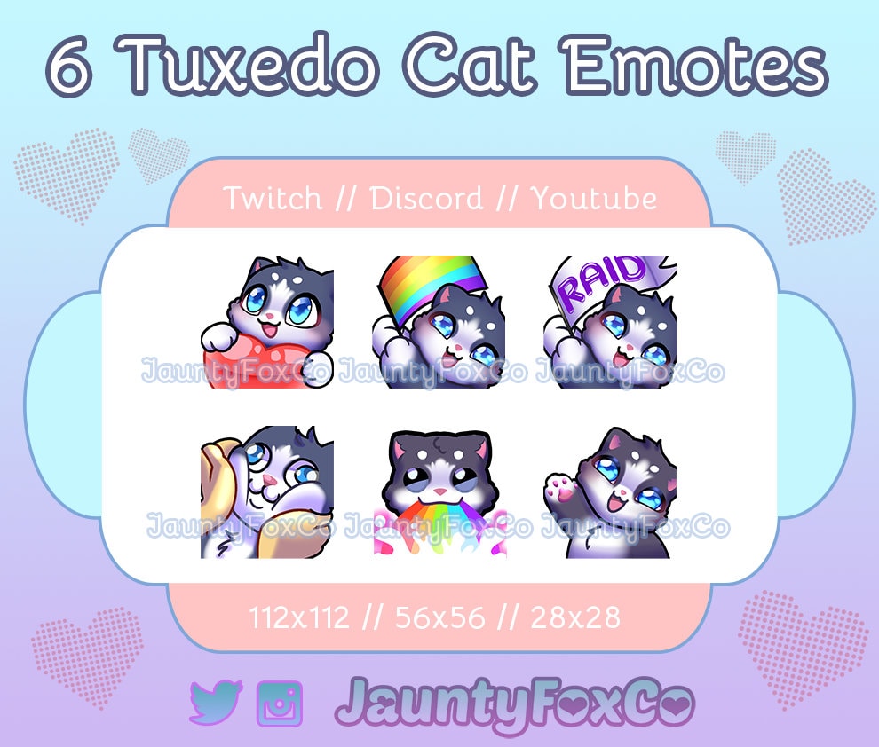 6 Cute Tuxedo Cat Emotes for Twitch, Youtube and Discord // Chibi Cat ...