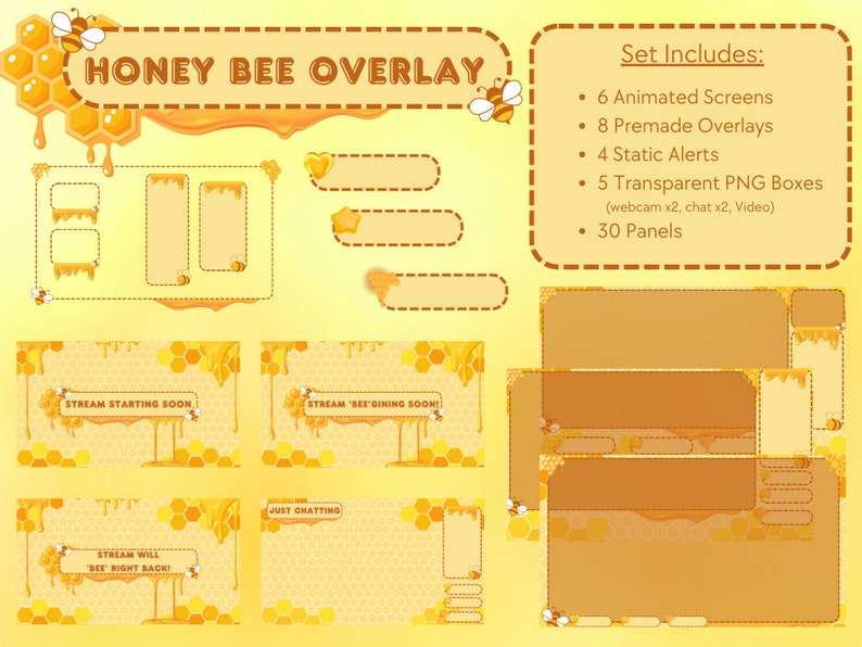 ANIMATED Honey Bee Overlay Package for Twitch, Youtube and Discord ...