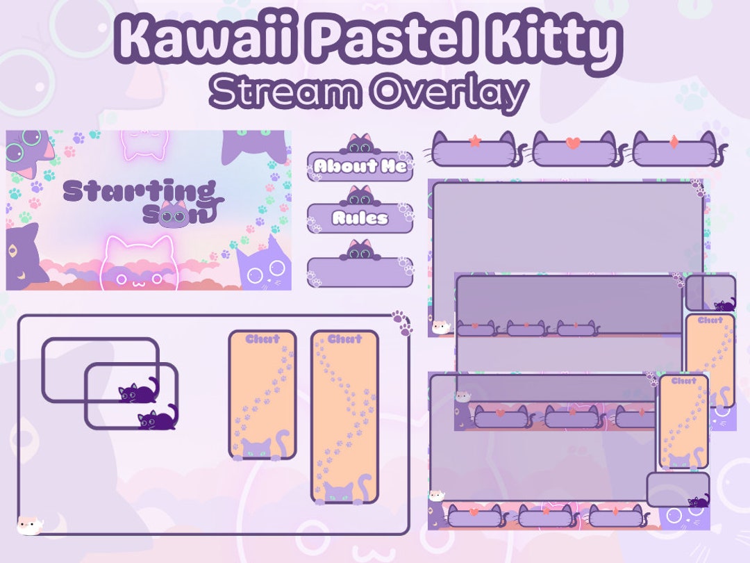 ANIMATED Kawaii Pastel Kitty Livestream Overlay Set // Pastel Aesthetic ...