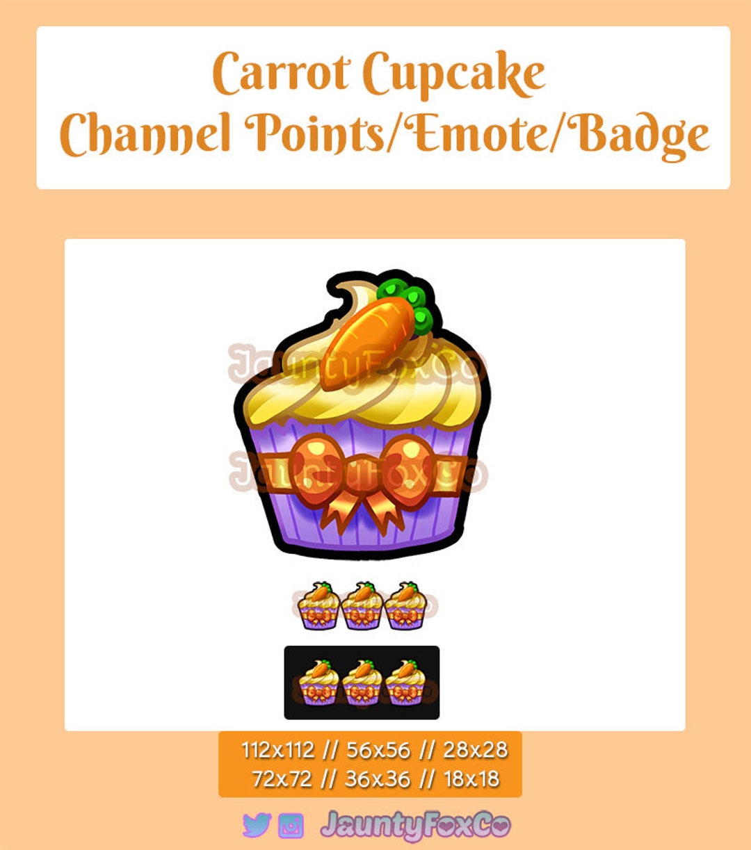 Cute Kawaii Carrot Cupcake Twitch Points Emote Badge // Adorable Carrot ...