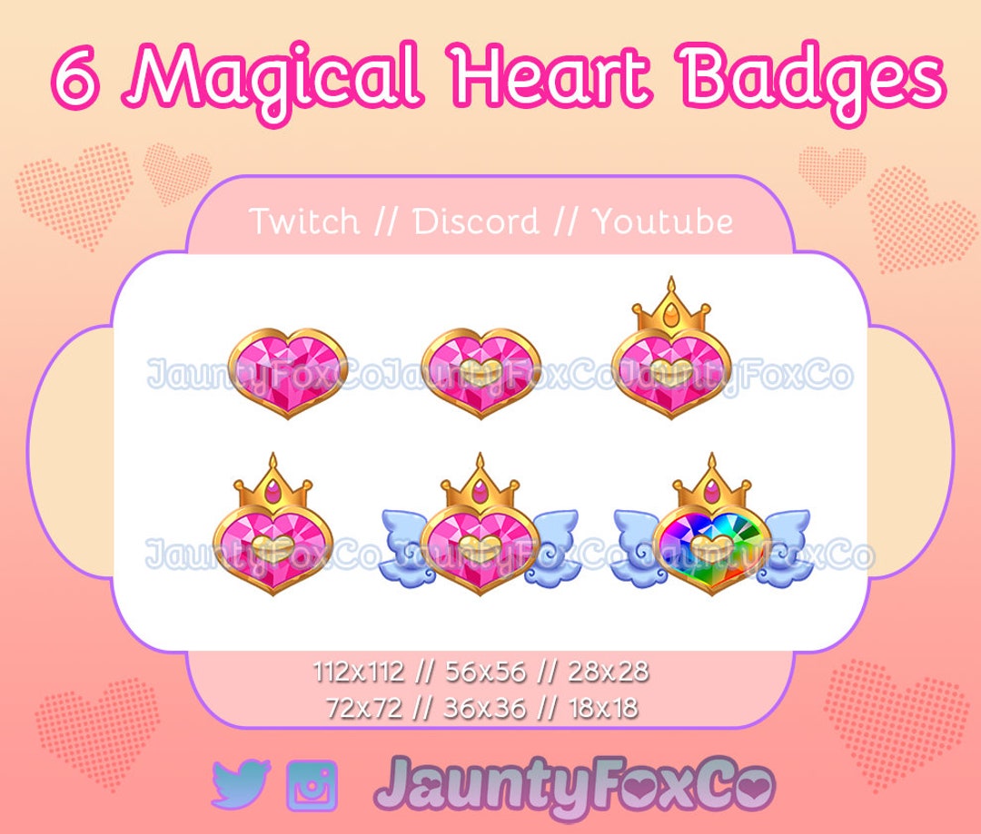 Cute Kawaii Pink Magical Hearts Badges // Magical Girl Crystal Heart ...