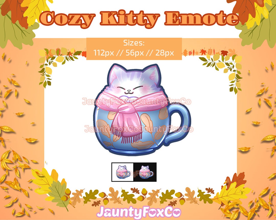 Cute Kawaii Kitty in a Teacup Twitch Emote // Cozy Cat Emote // Autumn ...
