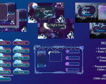 Animated Twitch Stream Package Overlay: Purple Sparkle Fairies Flying in Celestial Room ...